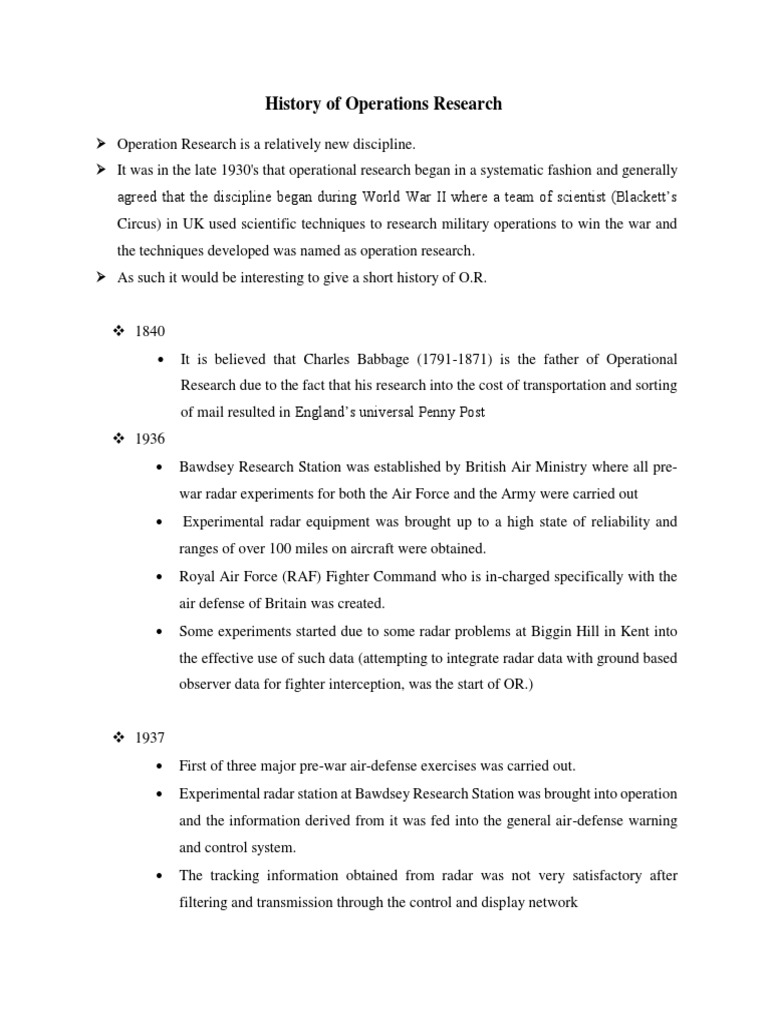 Operation Research hISTORY | PDF | Operations Research | Radar