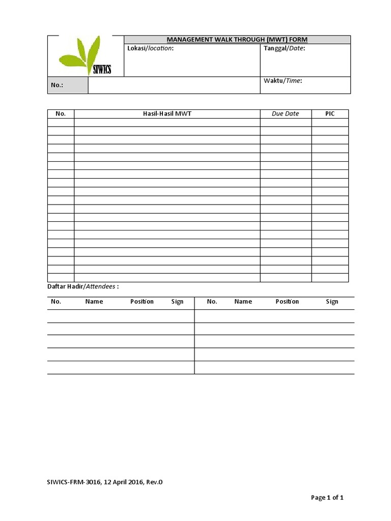 Management Walk Through Form Template | PDF