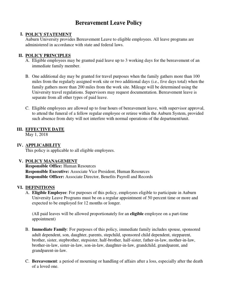 Bereavement Leave Policy | PDF | Family | Justice