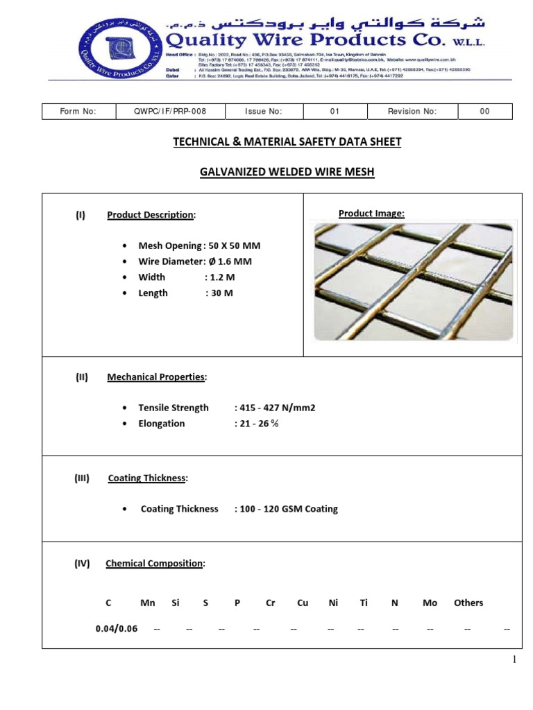 Welded Wire Mesh 50 X 50 X 1 6mm MSDS | PDF | Wire | Pallet