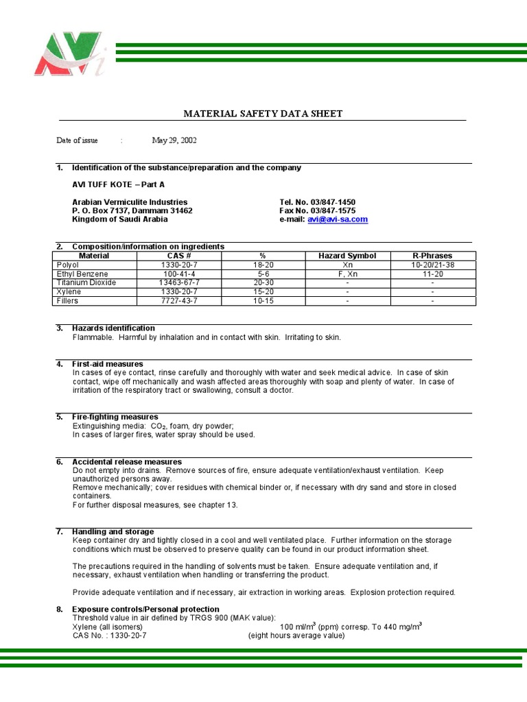 Tuff Kote MSDS (A+B) | PDF | Toxicity | Chemistry