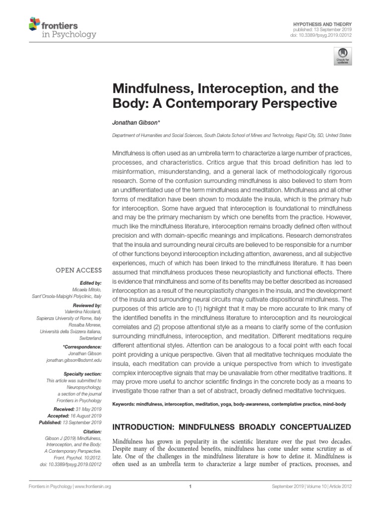 Mindfulness Interoception and The Body A Contemporary Perspective | PDF ...