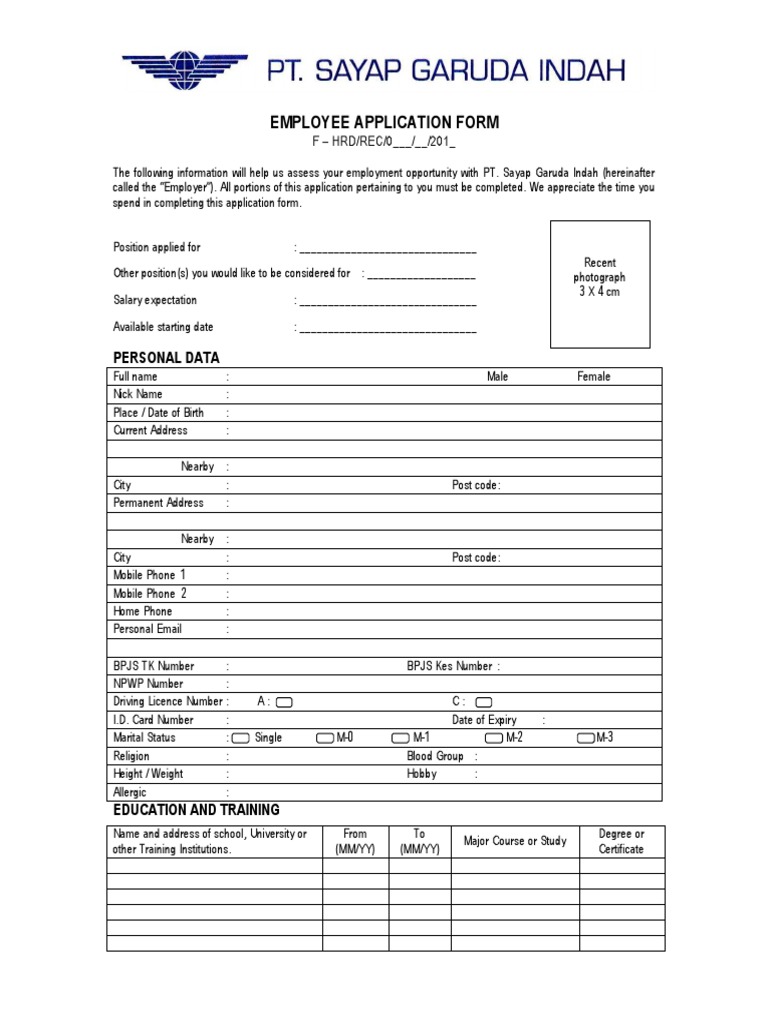 HRD Form 001 Employee Application Gen - Admin v.001 | PDF | Wellness ...