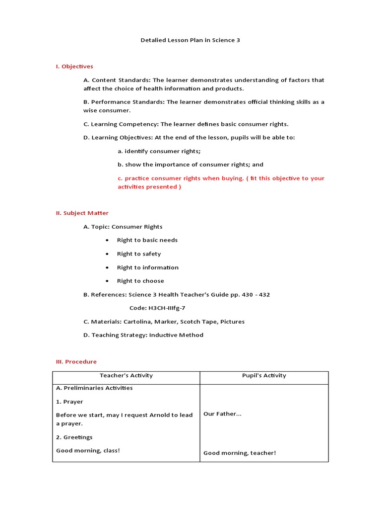 I. Objectives: C. Practice Consumer Rights When Buying. (Fit This ...