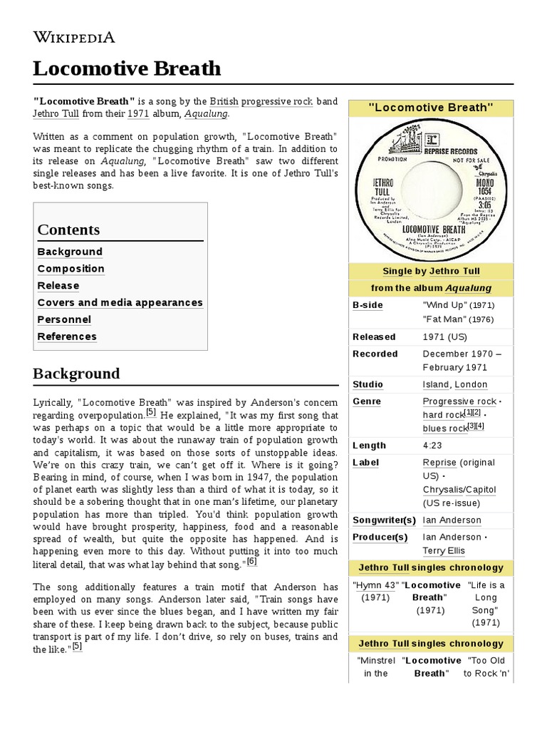 Locomotive Breath: "Locomotive Breath" Is A Song by The British ...