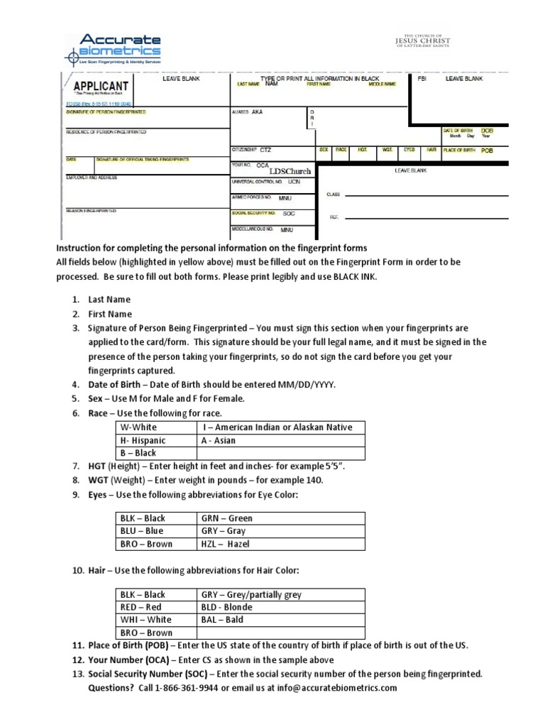 Instructions for Completing Fingerprint Forms | PDF | Fingerprint ...