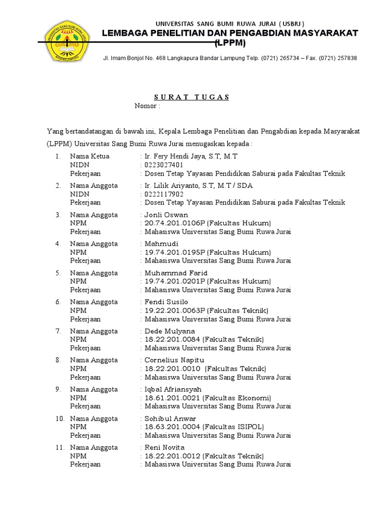 Lampiran Surat Tugas LPPM | PDF