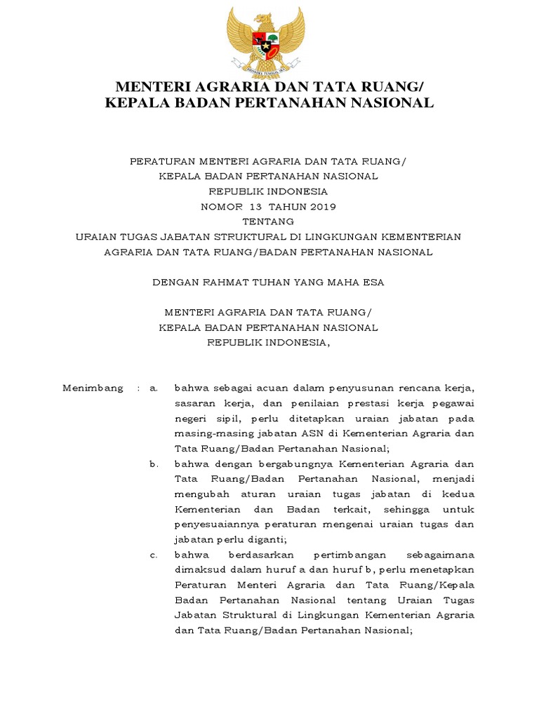 Uraian Tugas Jabatan Agraria 2019 | PDF