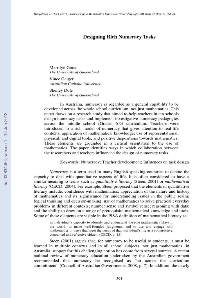 Designing Rich Numeracy Tasks: The University of Queensland | PDF ...