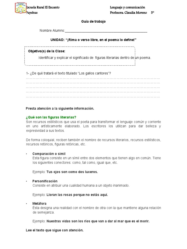 5basico - Guia Trabajo Lenguaje y Comunicacion - Semana 8 | PDF ...