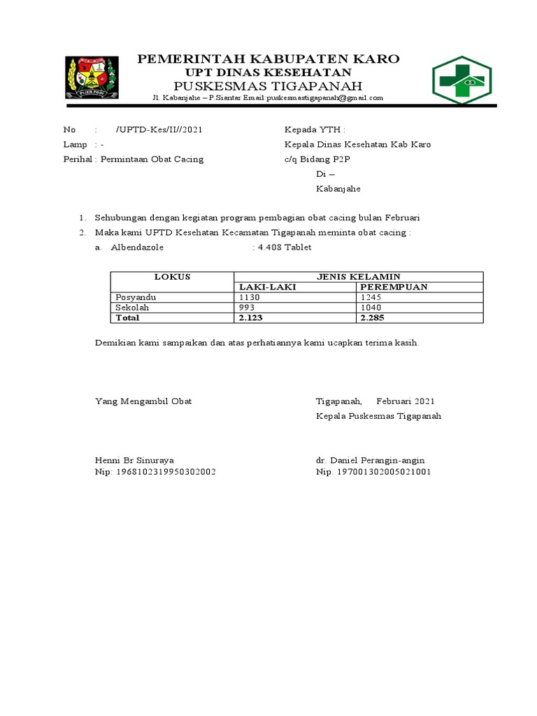 Surat Permintaan Obat Cacing 2020 | PDF