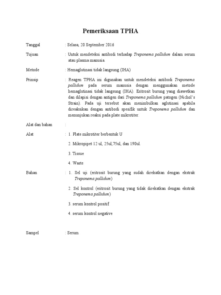 Interpretasi Hasil TPHA pada Serum | PDF