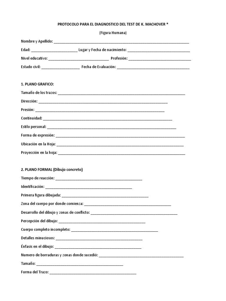 Modelo de Protocolo para El Diagnostico Del Test de Machover | PDF ...