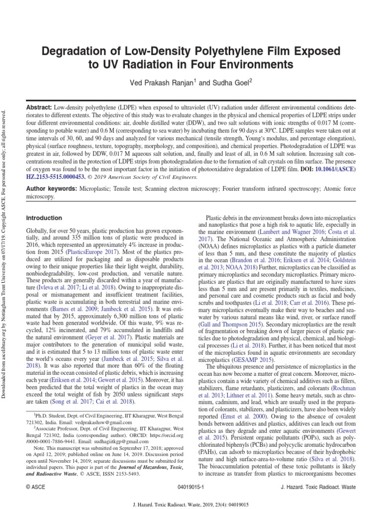 Degradation of Low-Density Polyethylene Film Exposed To UV Radiation in ...