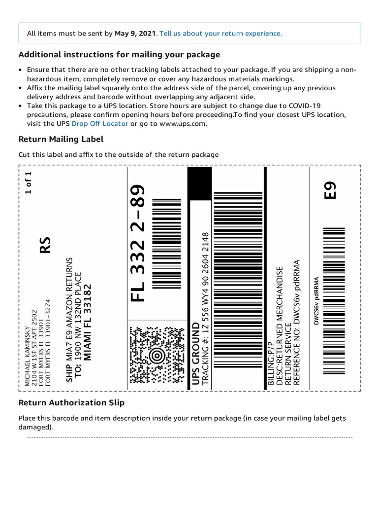 Additional Instructions For Mailing Your Package: Tell Us About Your Return Experience | PDF