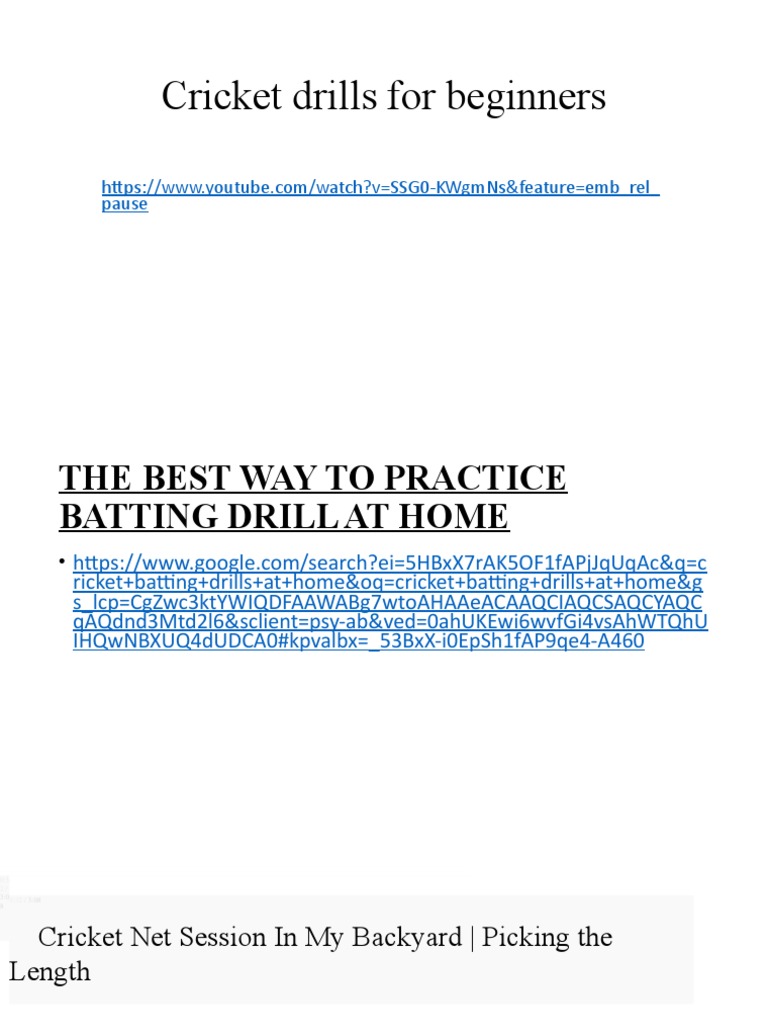 Essential Cricket Drills for Beginners | PDF | Career & Growth | Sports ...