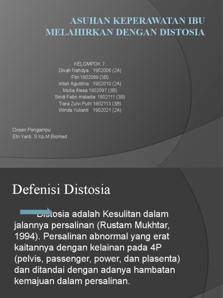 Kelompok 7 Asuhan Keperawatan Distosia | PDF