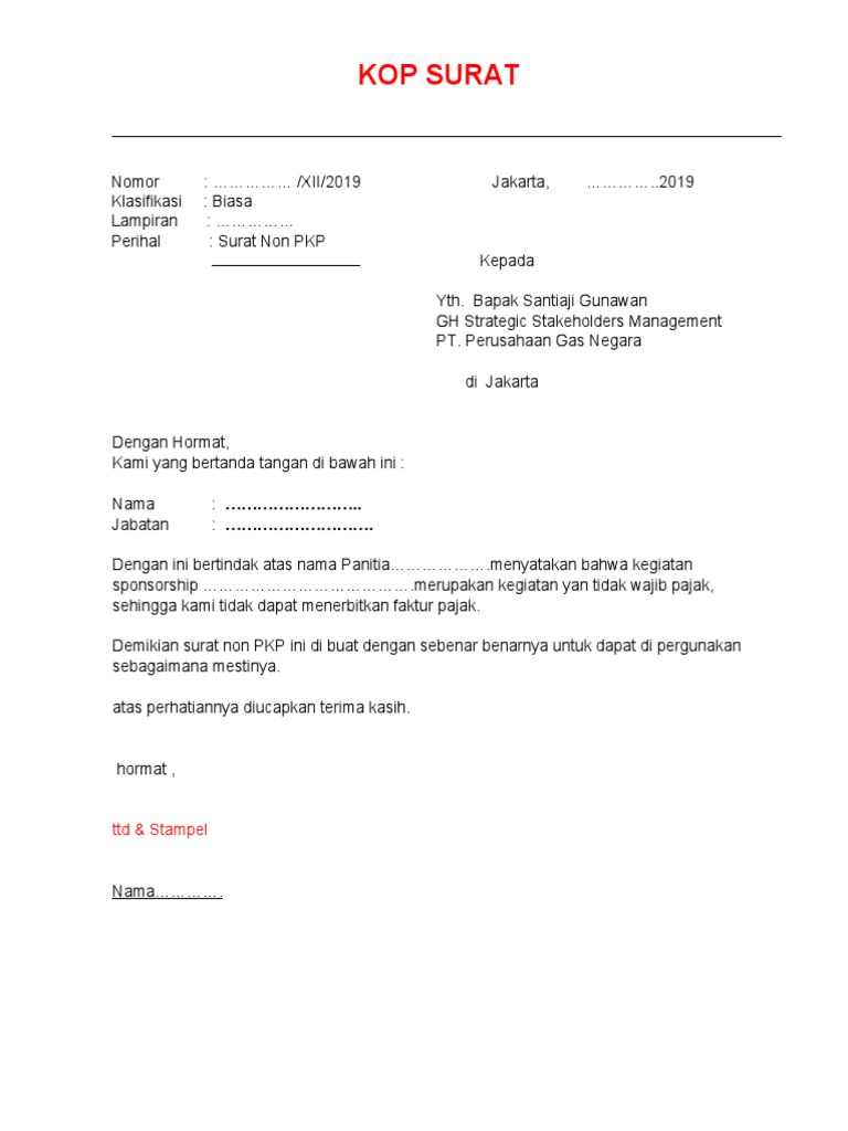 Contoh Draft Surat Non PKP | PDF | Pengelolaan Keuangan & Uang