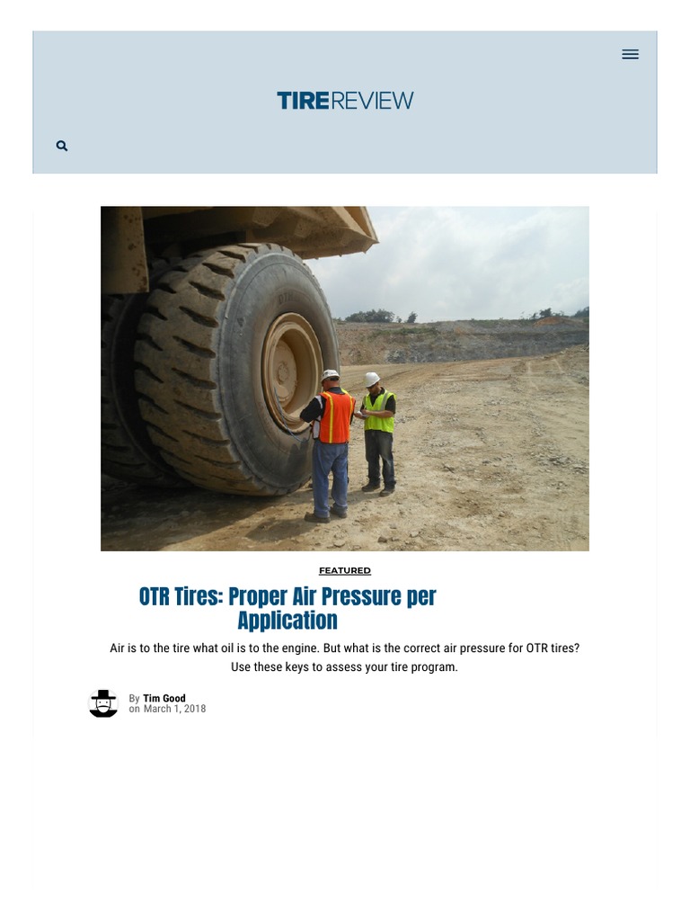 OTR Tires: Proper Air Pressure Per Application | PDF | Loader ...