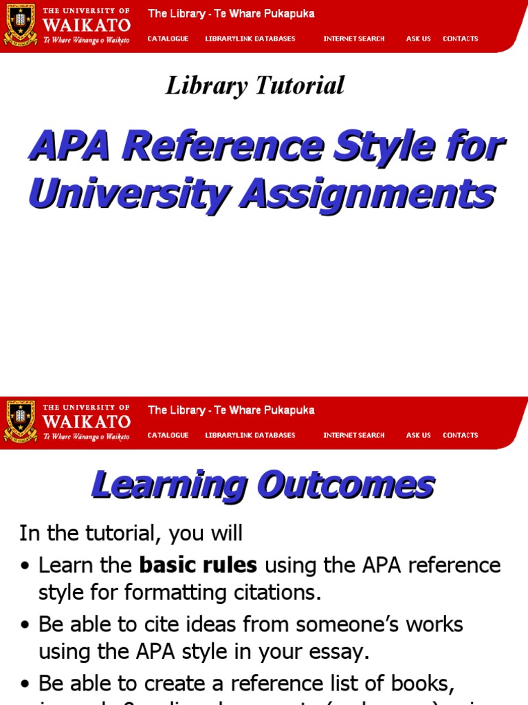Library Tutorial: APA Reference Style For University Assignments | PDF ...