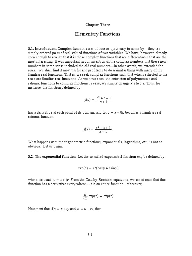 Complex Analysis - George Cain (Chapter 3 - Elementary Functions) | PDF ...