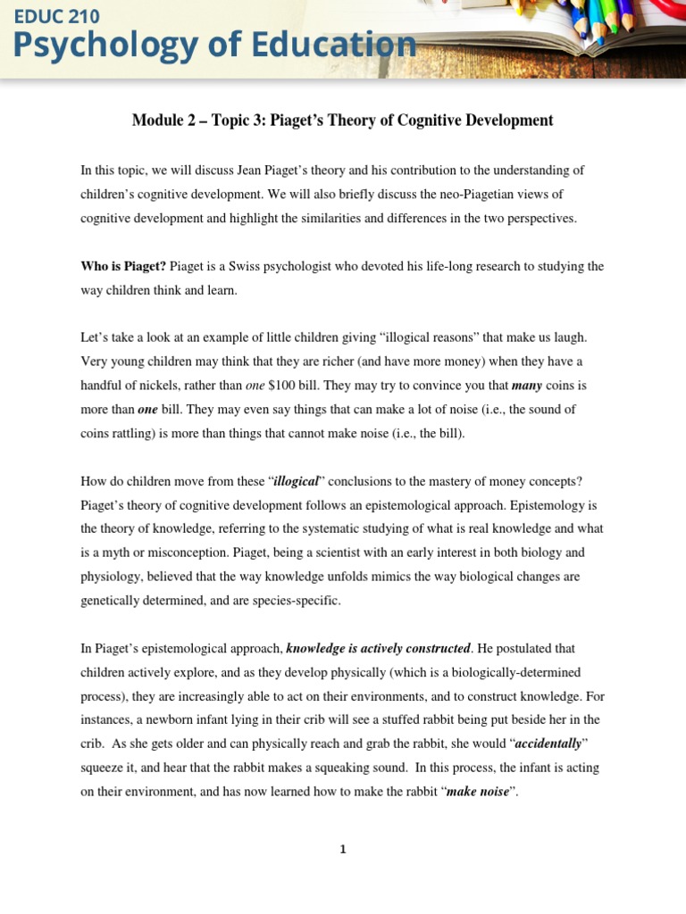 Module 2 - Topic 3 - 1. Piaget Theory | PDF | Cognitive Development ...