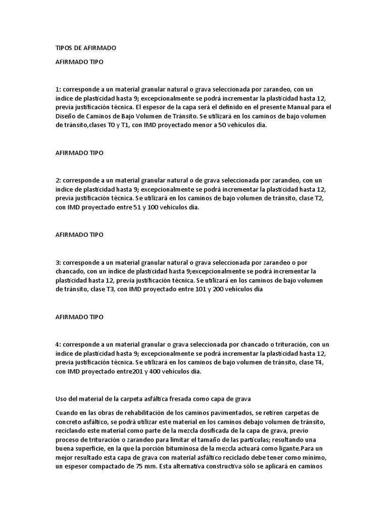 Tipos de Afirmado | PDF | Arcilla | Naturaleza
