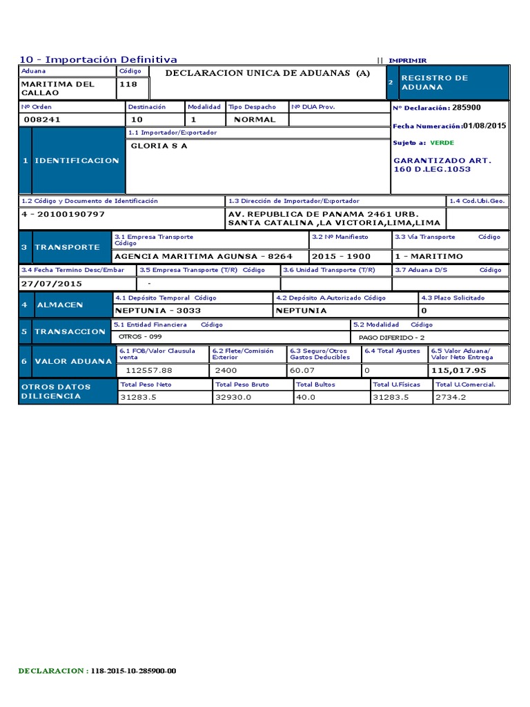 Ejemplo Llenado de Dam Importacion Maritimo | PDF | Bienes | Pago de regalías