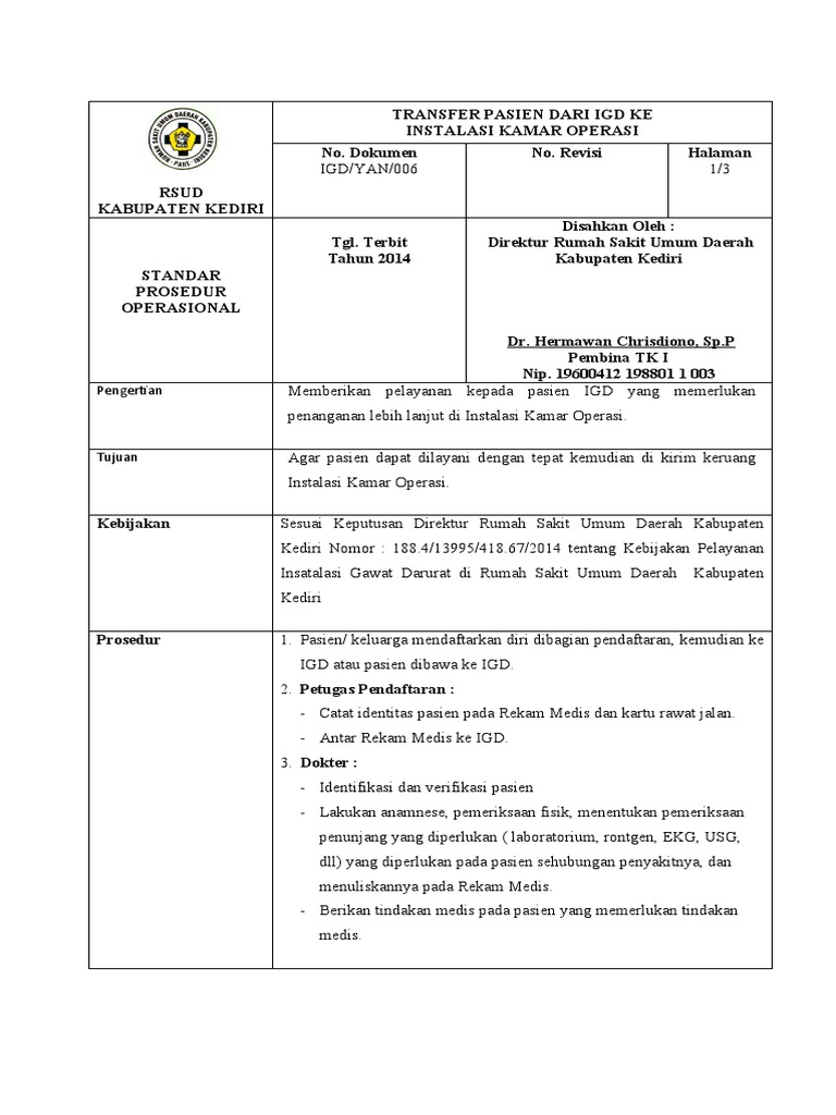 SPO TRANSFER DARI IGD KE OK Acc | PDF | Hukum | Sains & Matematika