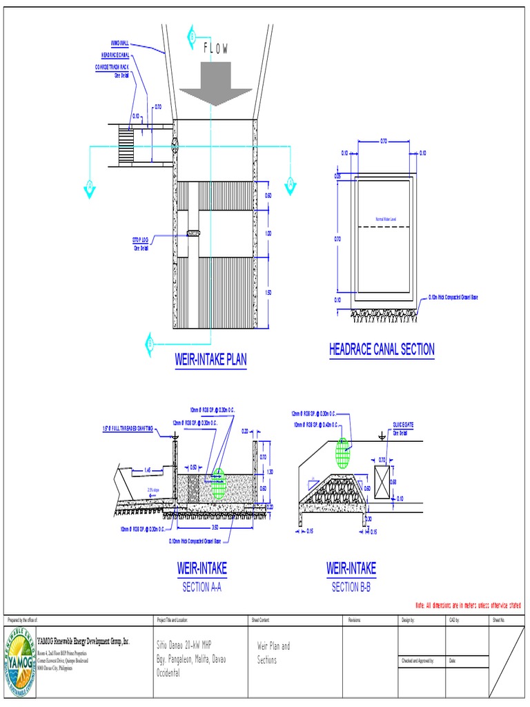 Weir-Intake Plan Headrace Canal Section: Section A-A Section B-B | PDF ...