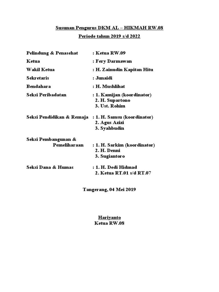 Susunan Pengurus DKM AL | PDF | Karier & Perkembangan | Ilmu Sosial