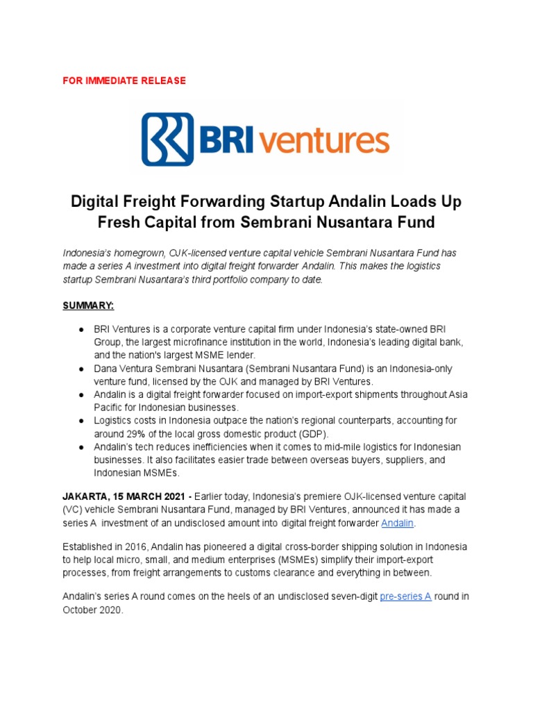 Sembrani Nusantara Fund Invests in Andalin | PDF | Venture Capital ...