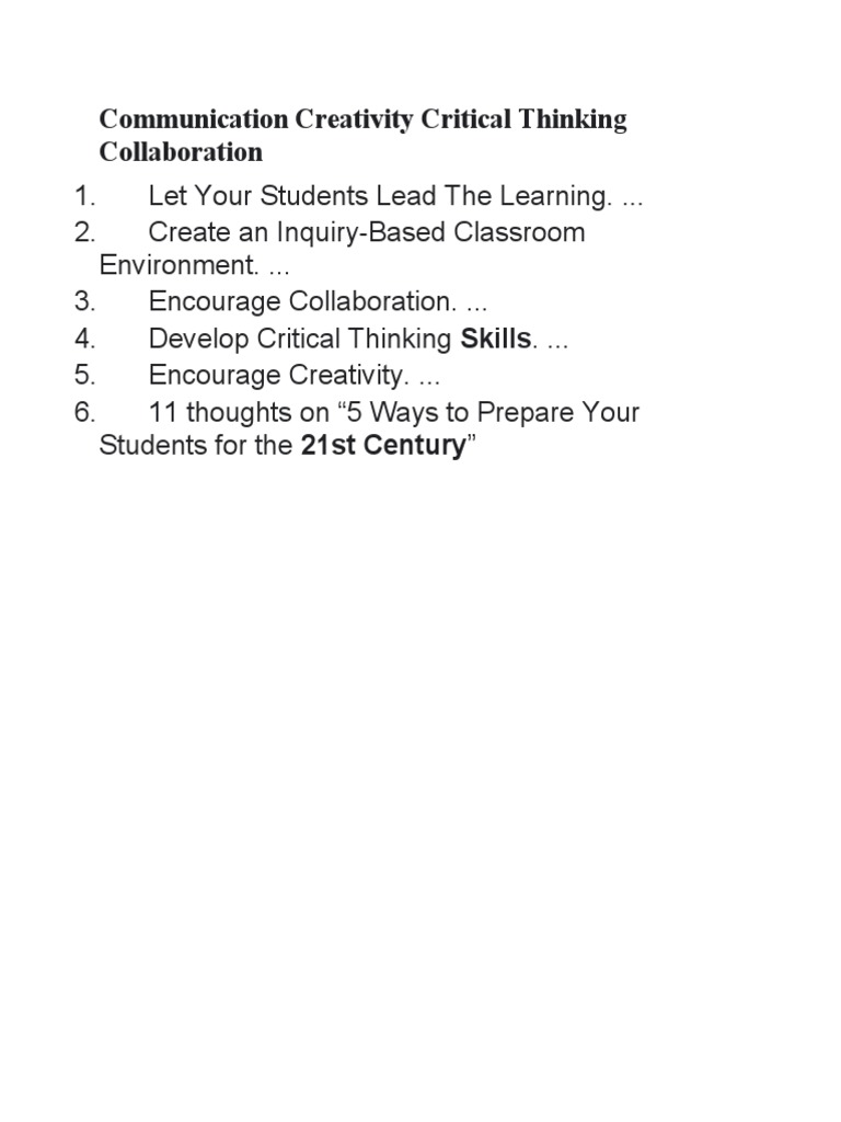 Communication Creativity Critical Thinking Collaboration Pdf Career