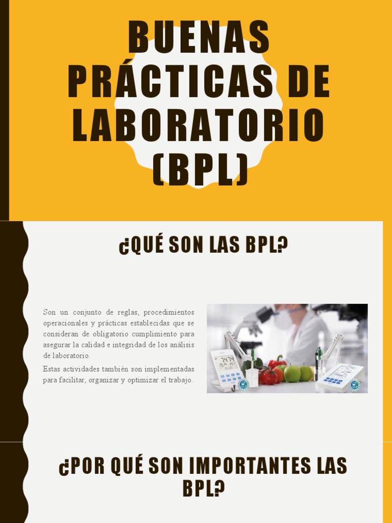Presentación Buenas Prácticas de Laboratorio (BPL) | PDF | Reactivo | Laboratorios