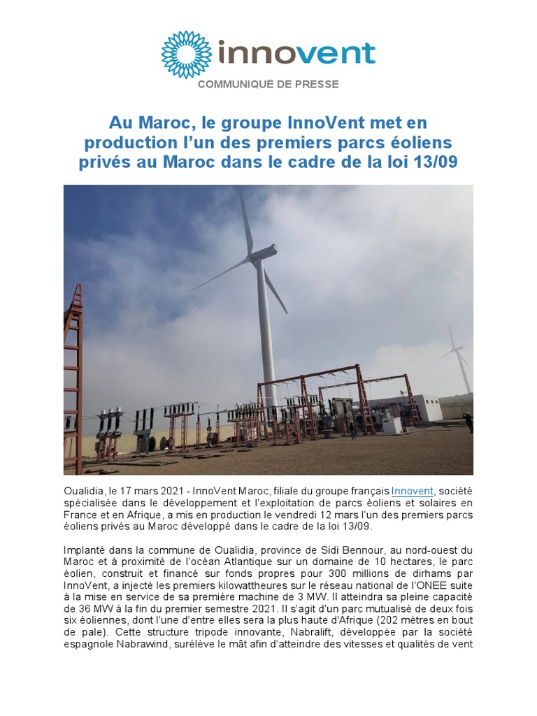 Parc éolien innovant au Maroc par InnoVent | PDF | Énergie éolienne | Maroc