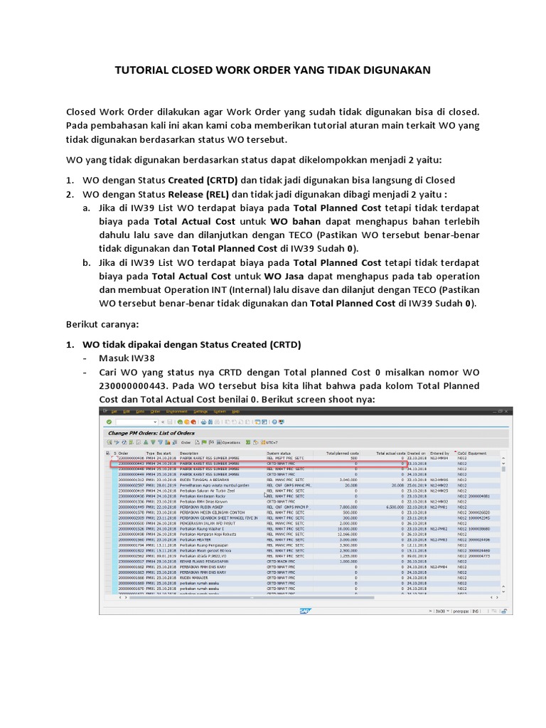 Tutorial Closed Work Order | PDF