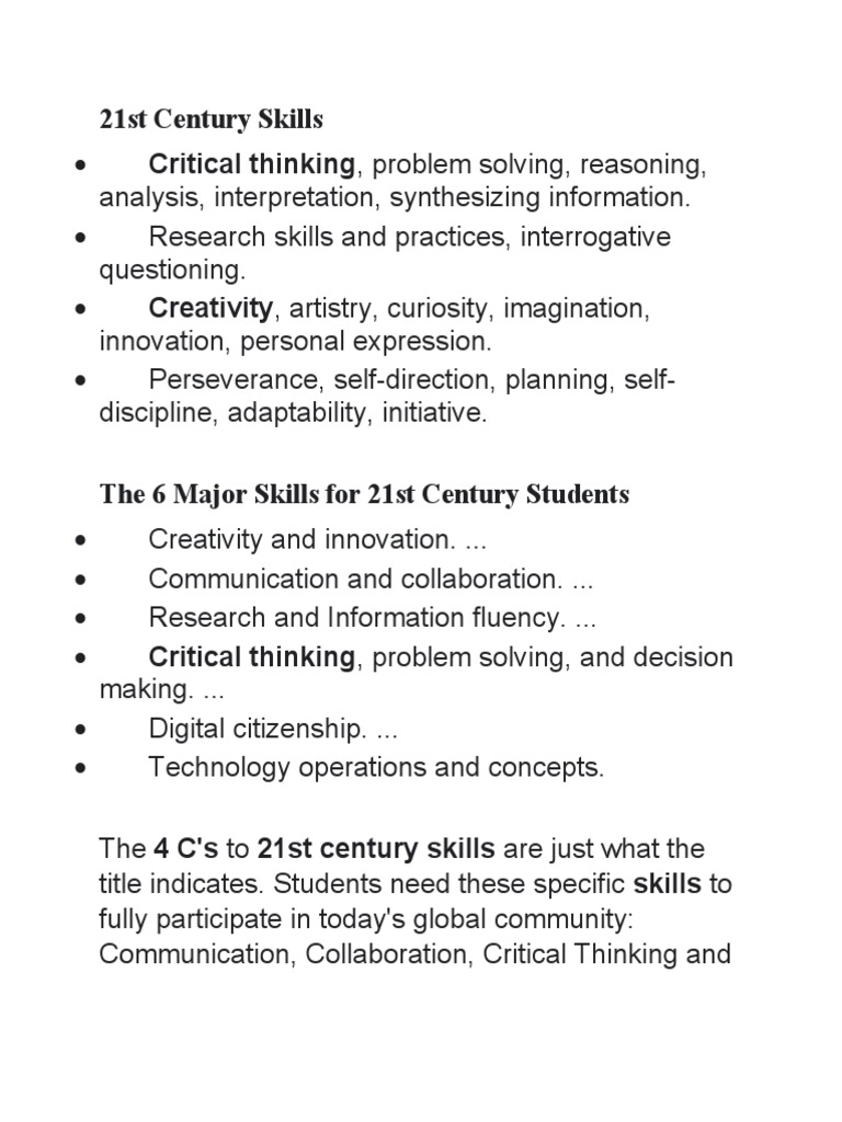 21st Century Skills Critical Thinking, Problem Solving, Reasoning | PDF