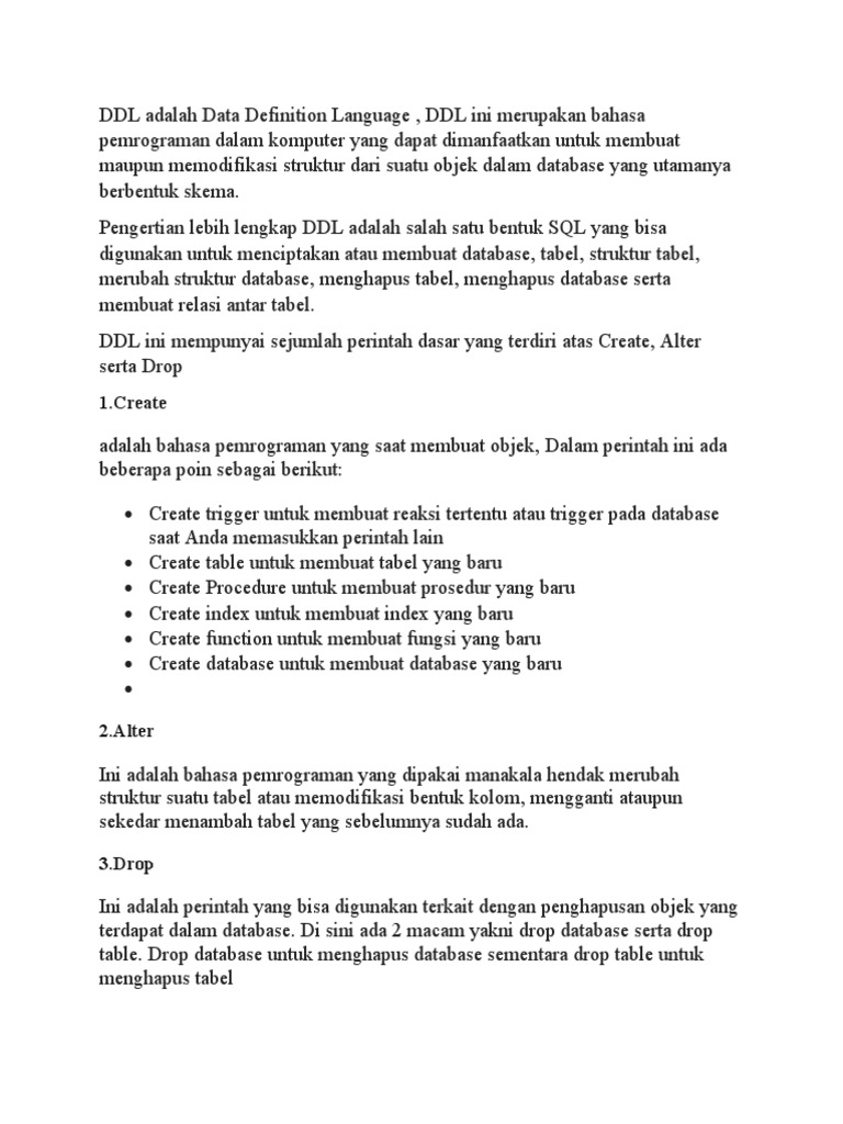DDL Adalah Data Definition Language | PDF