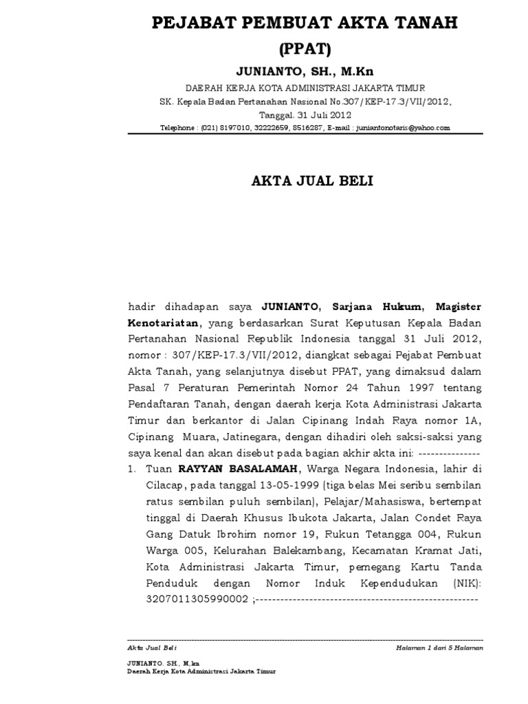 Akta Jual Beli | PDF