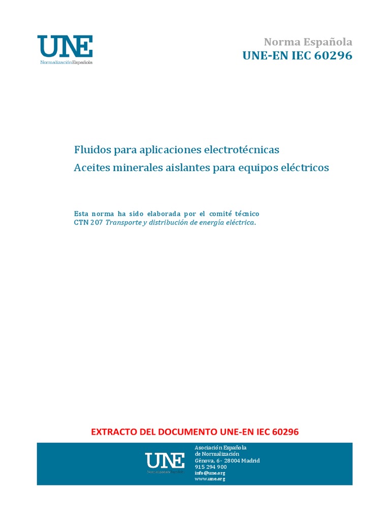 Une-Iec-60296 2020 | PDF | Comisión Electrotécnica Internacional | Aislador (Electricidad)