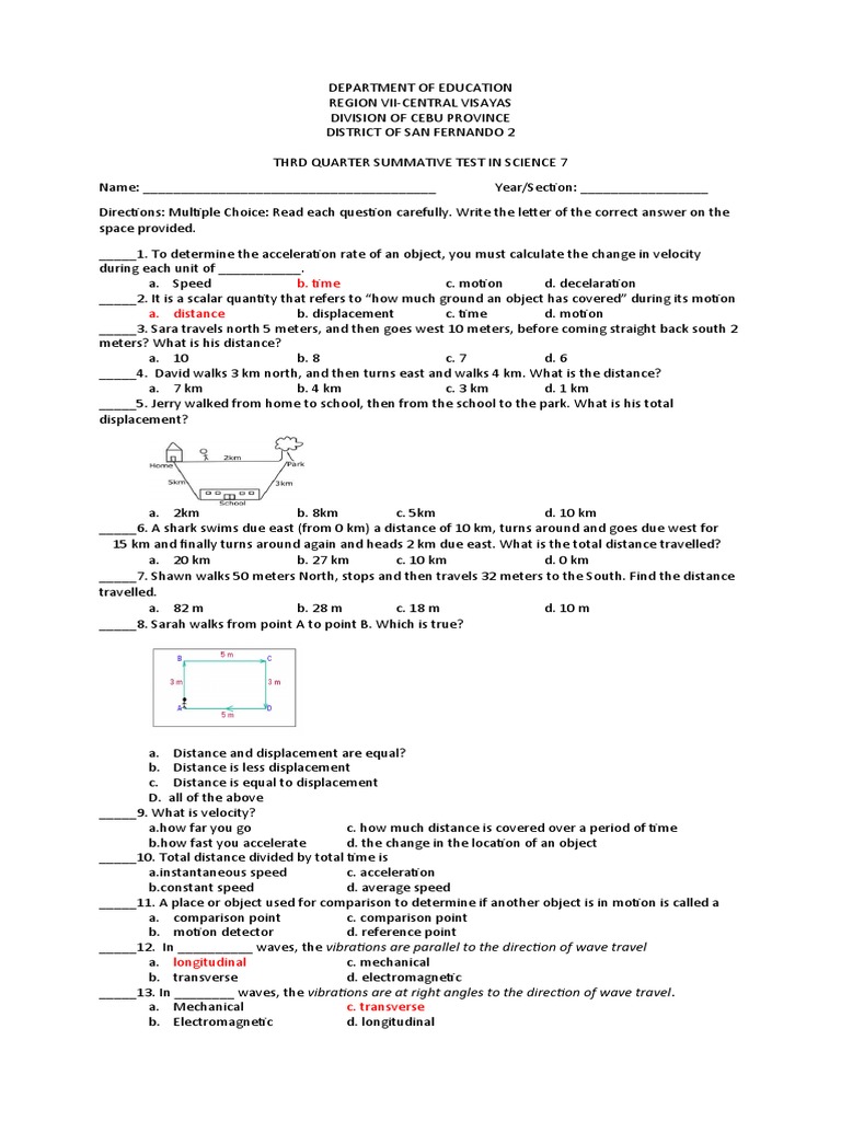 Science 7 q3 Summative Test | PDF | Waves | Sound