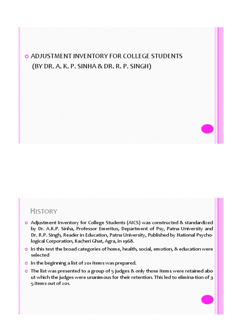 Adjustment Inventory For College Students | PDF | Test (Assessment ...