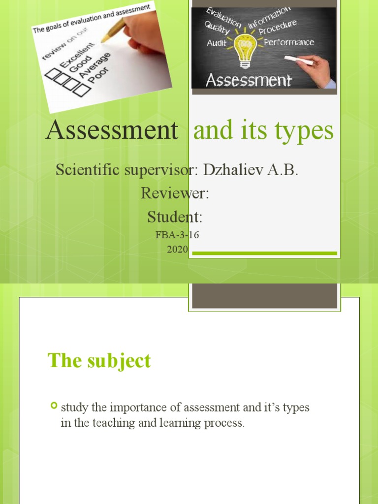 Assessment and Its Types | PDF | Educational Assessment | Language ...