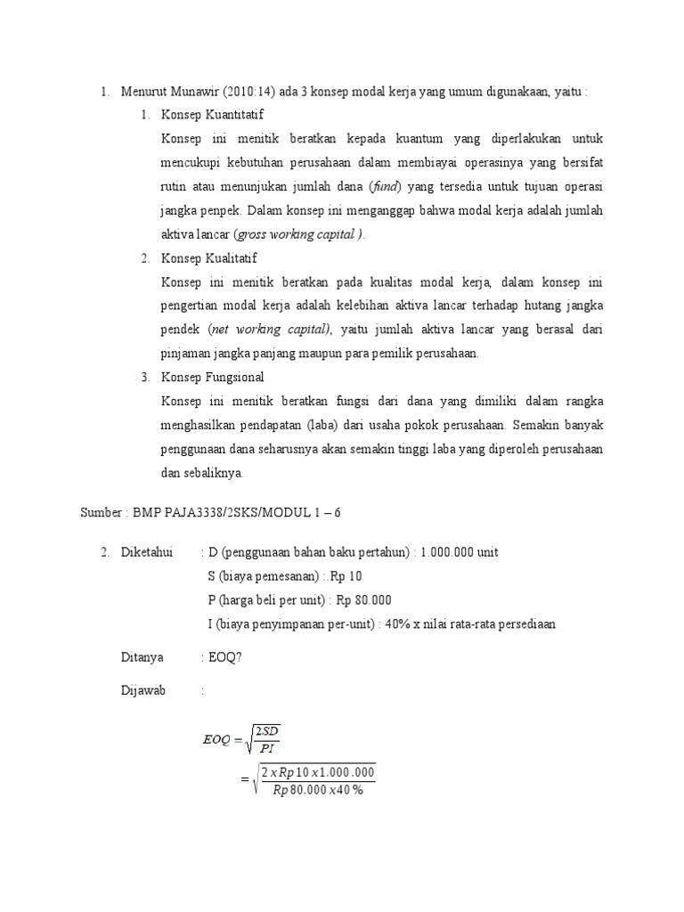 Konsep Modal Kerja dan EOQ | PDF