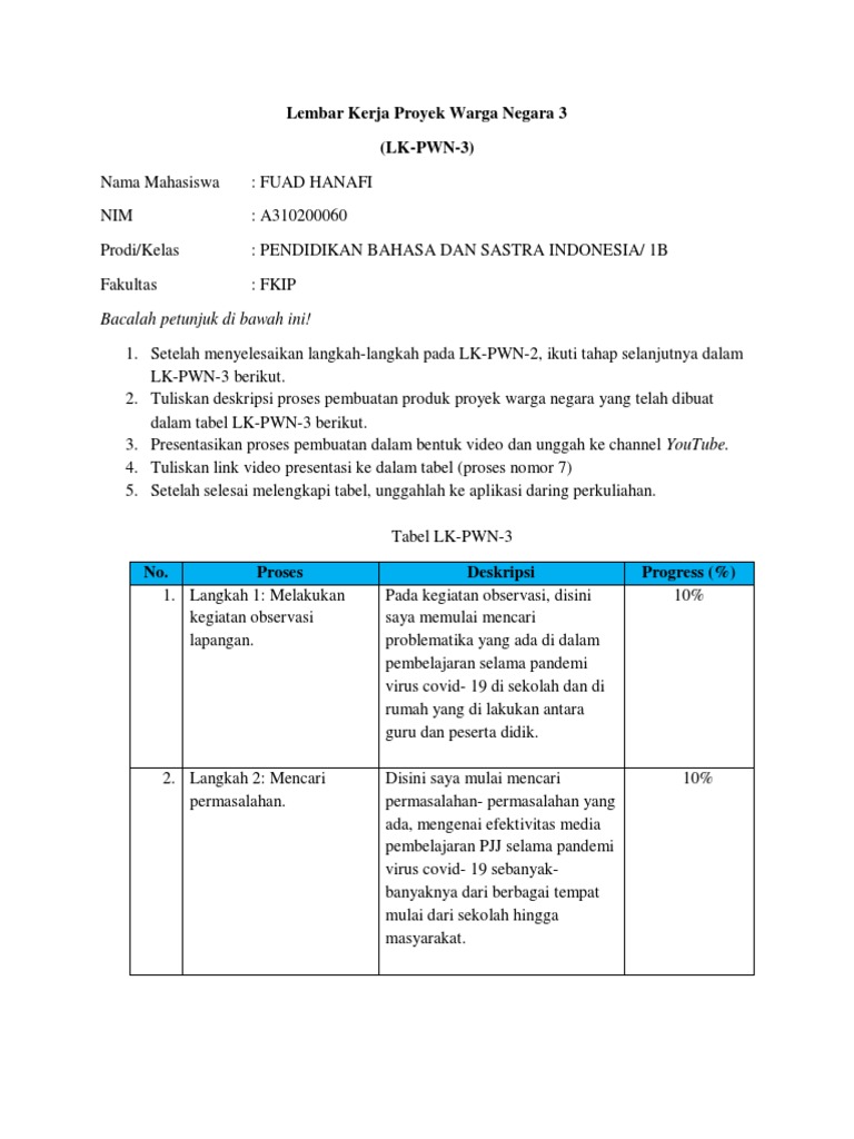 A310200060 - Fuad Hanafi - Tugas LK - PWN Ke 3 Mata Kuliah Pancasila. | PDF