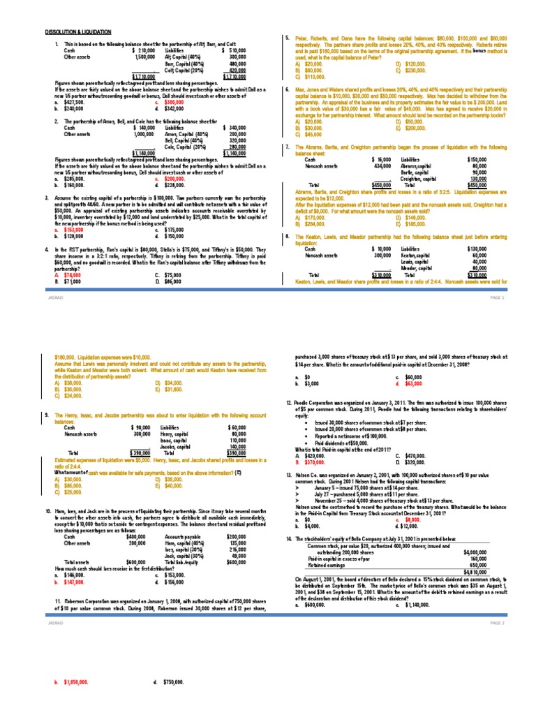 Review Materials 2 - Partnership Dissolution and Liquidation (Concised ...