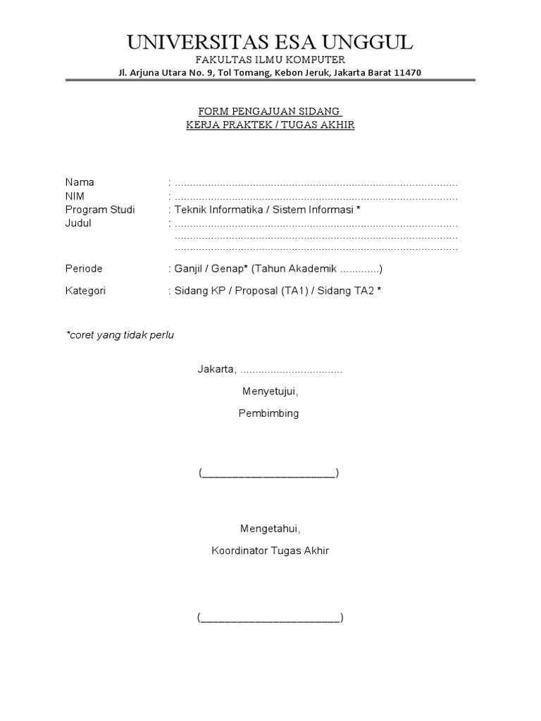 Form Pengajuan Sidang KP TA1 TA2 1 2 | PDF