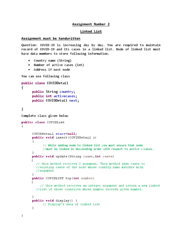 Assignment Number 2 Linked List Assignment Must Be Handwritten | PDF