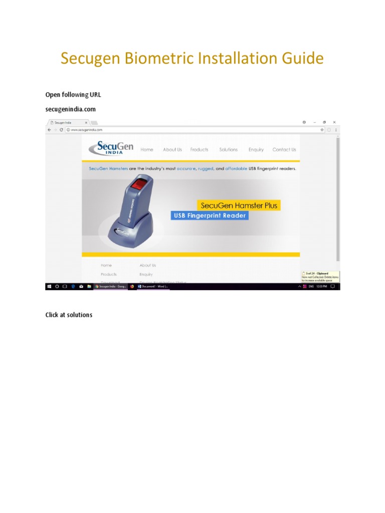 Secugen Biometric Installation Guide: Open Following URL | PDF