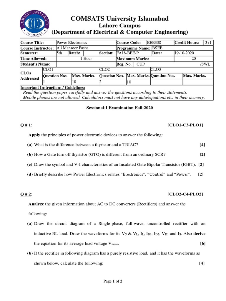 COMSATS University Islamabad: Lahore Campus (Department of Electrical & Computer Engineering ...
